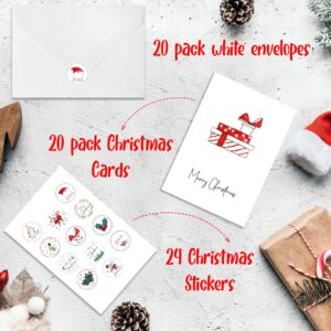 ZICOTO Beautiful Modern Christmas Cards Set of 20 - Incl. Bulk Envelopes, Matching Stickers And Storage Box - Perfect to Send Warm Holiday Wishes to Friends and Family