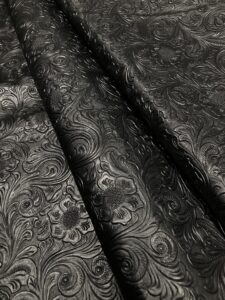 tooled faux leather western cowboy, embossed vinyl, craft diy and upholstery pleather fabric - by the yard (black) 54 inches