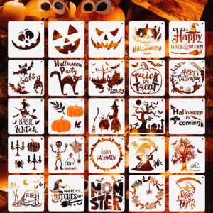 25pcs halloween stencils reusable, 6x6"halloween stencils for painting on wood, plastic drawing painting spraying template for greeting cards, halloween craft ornaments wall window door diy decoration