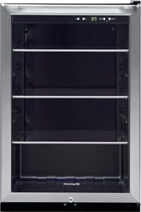 frigidaire fryb4623as beverage center holds up to 138 12 oz. cans, contemporary handle design, electronic temperature control with led digital display, reversible door swing option, in silver