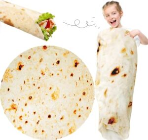 acteb burrito tortilla blanket gifts for kids teens 60in, 300gsm double sided print novelty soft flannel wrap round throw blankets home decor food taco