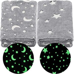 chumia 2 pieces glow in the dark throw blanket flannel fleece blanket soft warm cozy kid throw blanket for boys girls, 47 x 59 inch (moon, star)