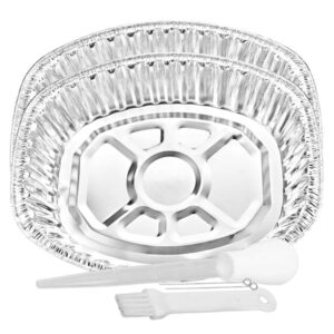 nicole fantini disposable & durable extra large oval turkey roaster aluminum pan for thanksgiving - 100% recyclable : perfect for, baking & roasting - along with one free 3pcs of basting set : 2 pans