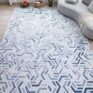 decomall coronado 8x10ft area rugs, modern geometric faux cowhide patchwork rug, machine washable non slip carpet for living room bedroom dinning room,8x10ft multi