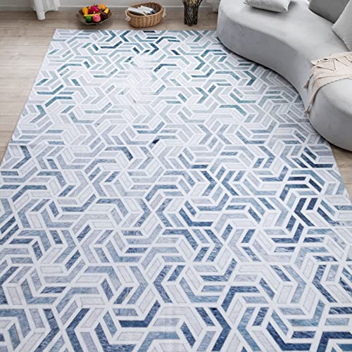 DECOMALL Coronado 8x10ft Area Rugs, Modern Geometric Faux Cowhide Patchwork Rug, Machine Washable Non Slip Carpet for Living Room Bedroom Dinning Room,8x10ft Multi