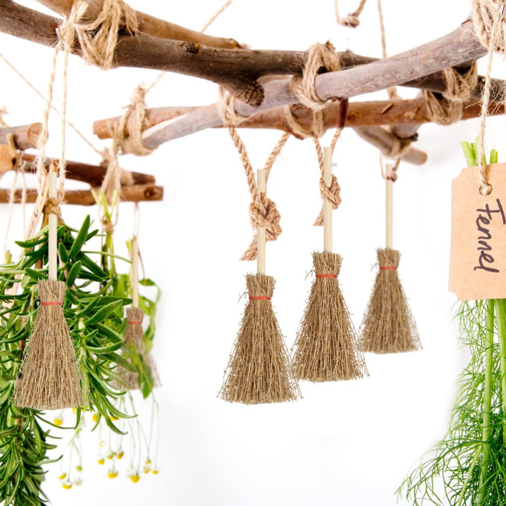 Sewroro 25pcs Small Broom Doll House Mini Broom Ornament Costume Jewelry Tiny Broom Halloween Tree Ornaments Witch Craft Miniature Broomstick Mini Witch Broom Pine Wood Pretend Clean Child