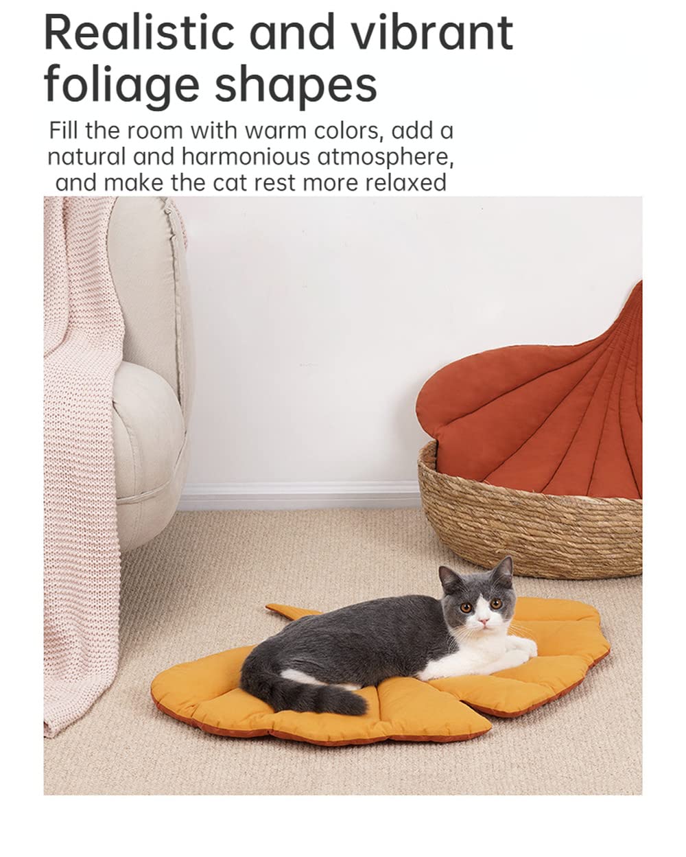 SSDHUA Cat Mattress Leaf Shape Cat Nest Cat and Dog Double-Sided Available Floor Mat Cover Pad Warm and Comfortable Cartoon Cat Bed Indoor Warm Accessories (Leaves)