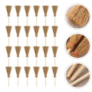 Sewroro 25pcs Small Broom Doll House Mini Broom Ornament Costume Jewelry Tiny Broom Halloween Tree Ornaments Witch Craft Miniature Broomstick Mini Witch Broom Pine Wood Pretend Clean Child