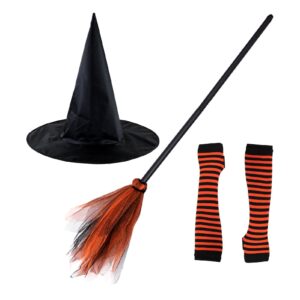 jnylln 4pcs halloween witch broom, halloween cosplay dress up costume halloween witch hat halloween witch broomstic props cute witch broom (orange)