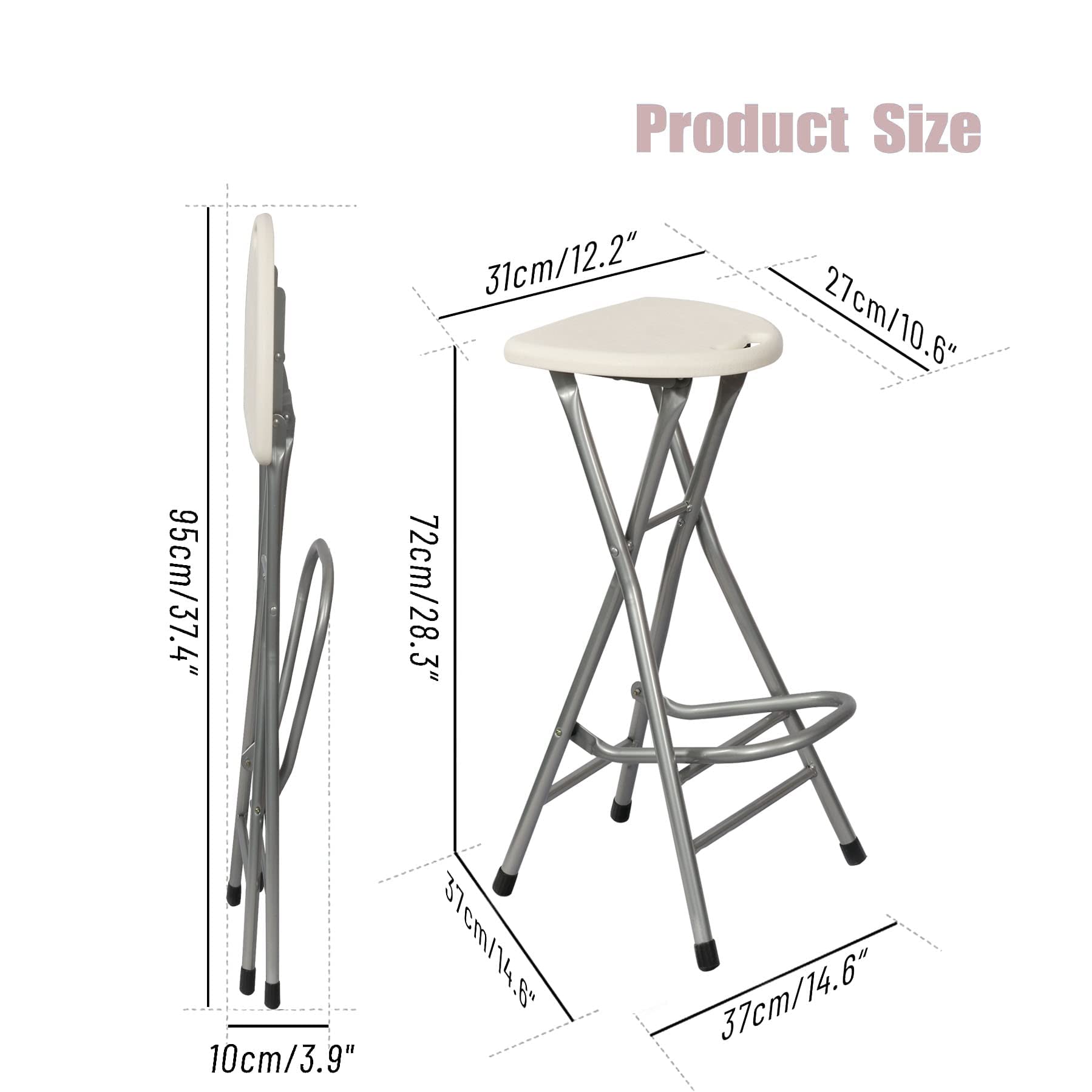 Folding Stools for Adults Portable, 28 inch Collapsible Stool Heavy Duty, Indoor Tall Bar stools with Handle, Plastic Counter Barstool Chair for Kitchen Outdoor Travel-White H72xW31cm(28x12inch)