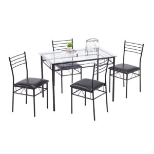 karl home 5-piece dining table set with 1 glass dining table and 4 chairs, modern dining table set for kitchen & breakfast dining living room, space saving furniture (glass)