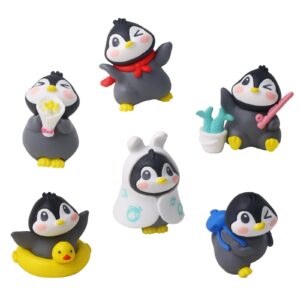 6pack mini cute penguin figures cake toppers,lovely penguin characters toys miniature fairy garden decor for kids birthday baby shower party automobile decoration