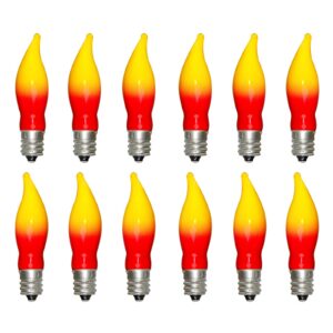 pallerina christmas flame shape light bulbs, red yellow christmas light bulbs for window candles, electric menorah, night light bulbs 7 watt, 120 volt e12 candelabra bases flame light bulbs- 12 pack