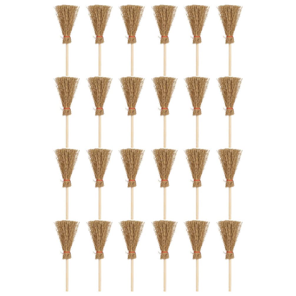 Sewroro 25pcs Small Broom Doll House Mini Broom Ornament Costume Jewelry Tiny Broom Halloween Tree Ornaments Witch Craft Miniature Broomstick Mini Witch Broom Pine Wood Pretend Clean Child