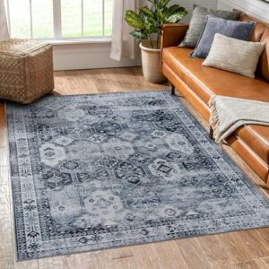 decomall baola vintage area rugs, traditional carpet for bedroom foyer laundry room, gray-blue 4'x6'