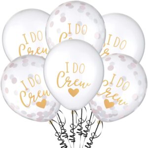 i do crew' pink & white latex confetti balloons (pack of 6) - 12" - eye-catching design, perfect decorations for engagements, weddings, bridal showers, bachelorette parties