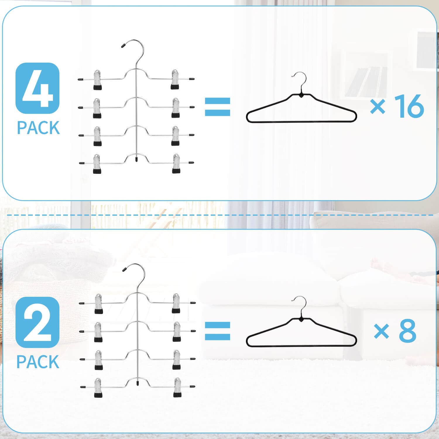 HAODOPSTY 2pcs 4-Tier Skirt Hangers with Clips, Non-Slip Space Saving Pants Hangers, Adjustable Clips & Swivel Hooks, Metal Skirt Hangers for Women