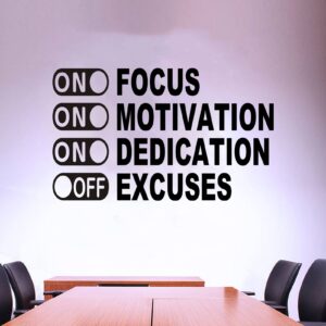 motivational wall decals, gym wall decor, vinyl art stickers quotes inspirational sports positive exercise workout fitness running home on focus on motivation on dedication off excuses 34"x20.4"