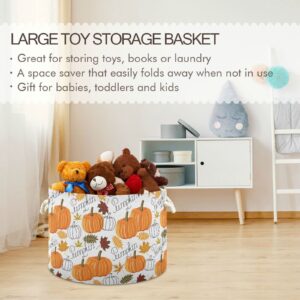 senya Thanksgiving Storage Basket Fall Basket, Pumpkin Leaf Fall Autumn Thanksgiving for Toys Clothes Storage Bin Box Laundry Hamper Organizer Bag with Handles