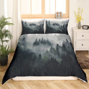 feelyou smoky mountain bedding set for adults trees natural scenery art comforter cover set nature lover gift room decorative duvet cover foggy scenic bedspread cover queen size 3pcs bedclothes