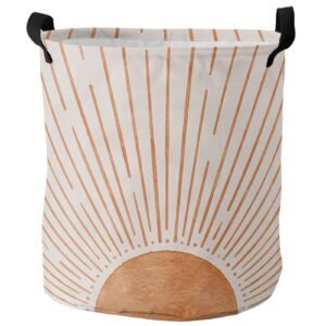 laundry baskets mid century terracotta sun lines, collapsible waterproof laundry hamper dirty clothes basket with handle, storage bag for bathroom/bedrooom modern minimal art