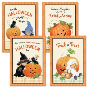 current morehead orange plaid halloween greeting cards set - set of 8 large 5 x 7-inch cards, themed holiday card variety value pack, assortment of 4 unique designs, envelopes included