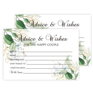 farhtinanfx greeting card, 50 wedding advice and wishes cards for the happy couple, bride and groom, 4x6 inches, rustic green leaves design