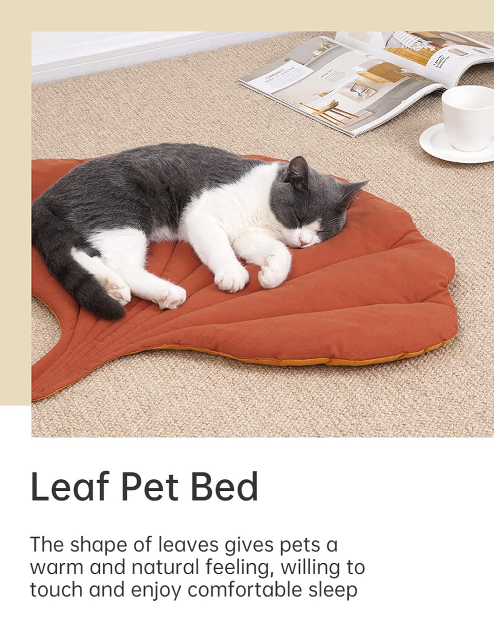 SSDHUA Cat Mattress Leaf Shape Cat Nest Cat and Dog Double-Sided Available Floor Mat Cover Pad Warm and Comfortable Cartoon Cat Bed Indoor Warm Accessories (Leaves)