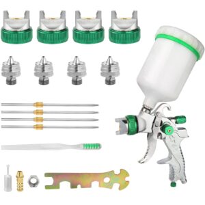 cenven hvlp spray gun, air spray gun paint sprayer gun with 1.4/1.7/2.0/2.5mm nozzles, 600ml capacity great for walls, automotive, home improvement (green)