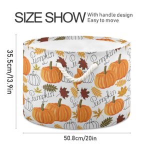 senya Thanksgiving Storage Basket Fall Basket, Pumpkin Leaf Fall Autumn Thanksgiving for Toys Clothes Storage Bin Box Laundry Hamper Organizer Bag with Handles