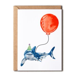 oysterspearl shark birthday card - funny shark greetings card - shark pun birthday card - childrens birthday card - funny birthday card - kids cards, 5 x 7 inches