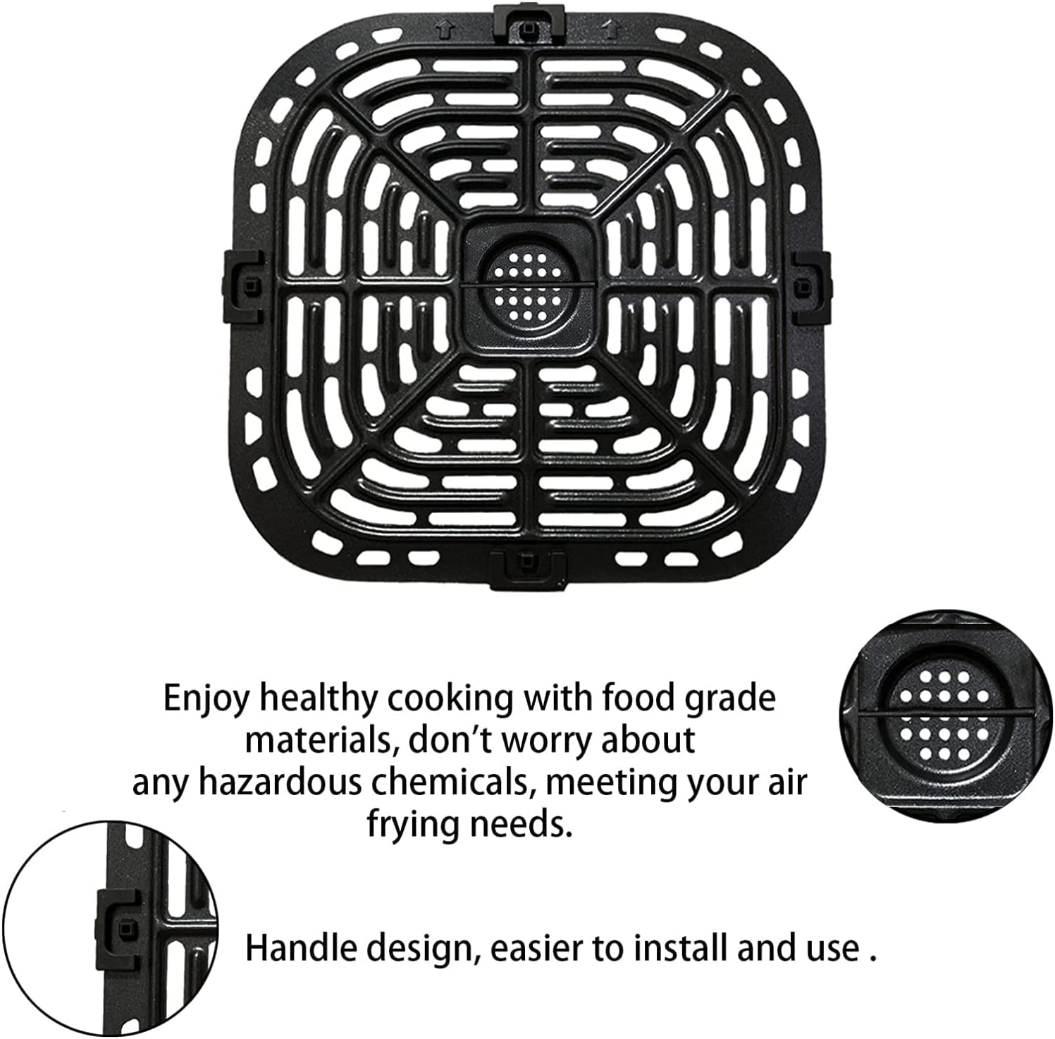 Air Fryer Crisper Plate Tray Rack for Instants Vortex Plus 6QT, 5.7QT Air Fryers, Premium Air Fryer Grill Pan Grate Insert Grid with Rubber Pieces for Gourmia GAF685 6 Quart Air Fryer