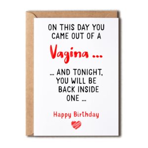 on this day you came out of a vagina - on this day rude funny birthday card for him - for her happy birthday card adult birthday card.