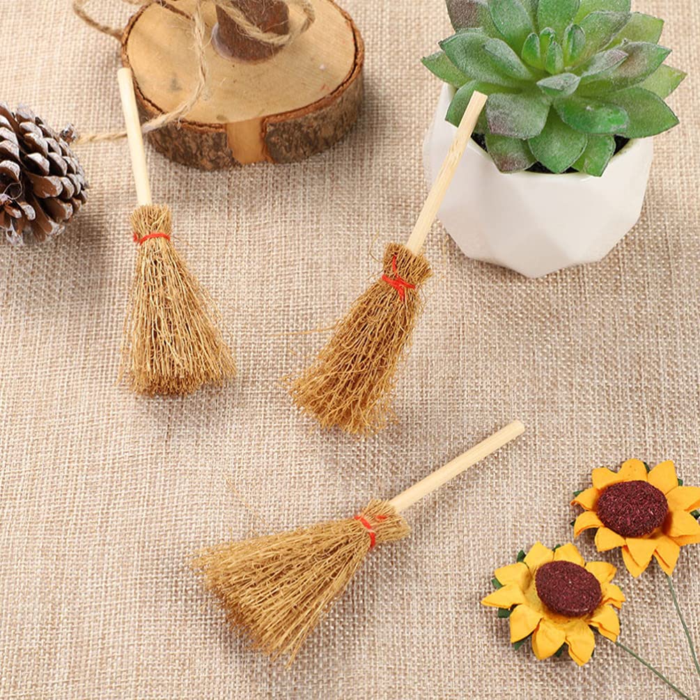 Sewroro 25pcs Small Broom Doll House Mini Broom Ornament Costume Jewelry Tiny Broom Halloween Tree Ornaments Witch Craft Miniature Broomstick Mini Witch Broom Pine Wood Pretend Clean Child