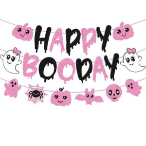 happy boo day banner pink black halloween ghost bat little boo themed for girl halloween happy boo day baby shower party supplies glitter halloween decorations