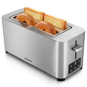 4 slice toaster with led timer display, stainless steel bread toasters with long extra wide slots, 6 bread shade settings, bagel/defrost/cancel function, removable crumb tray, 120v/1300w