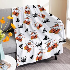 halloween pumpkin cute cat skeleton blanket microfiber flannel throw lightweight super soft cozy blankets for couch bed sofa chair, gift for birthday thanksgiving halloween 50"x40"for kids