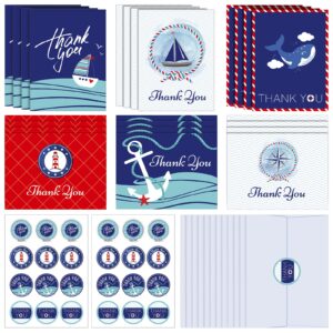 hotop 24 sets cruise thank you cards for ship crew, blank inside nautical appreciation note cards set with envelopes and stickers