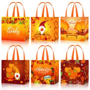 howaf 12pcs happy thanksgiving non-woven bags, thanksgiving party favor bags with handle, give thanks maple leaves pumpkin treat bags, fall themed candy goodie bags for thanksgiving day supplies