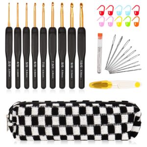 aeelike 31pcs crochet hook set, black gold crochet hooks ergonomic with grips for arthritic hands, crochet needles set with knitting & crochet supplies, ideal crochet gift for crochet beginner lover