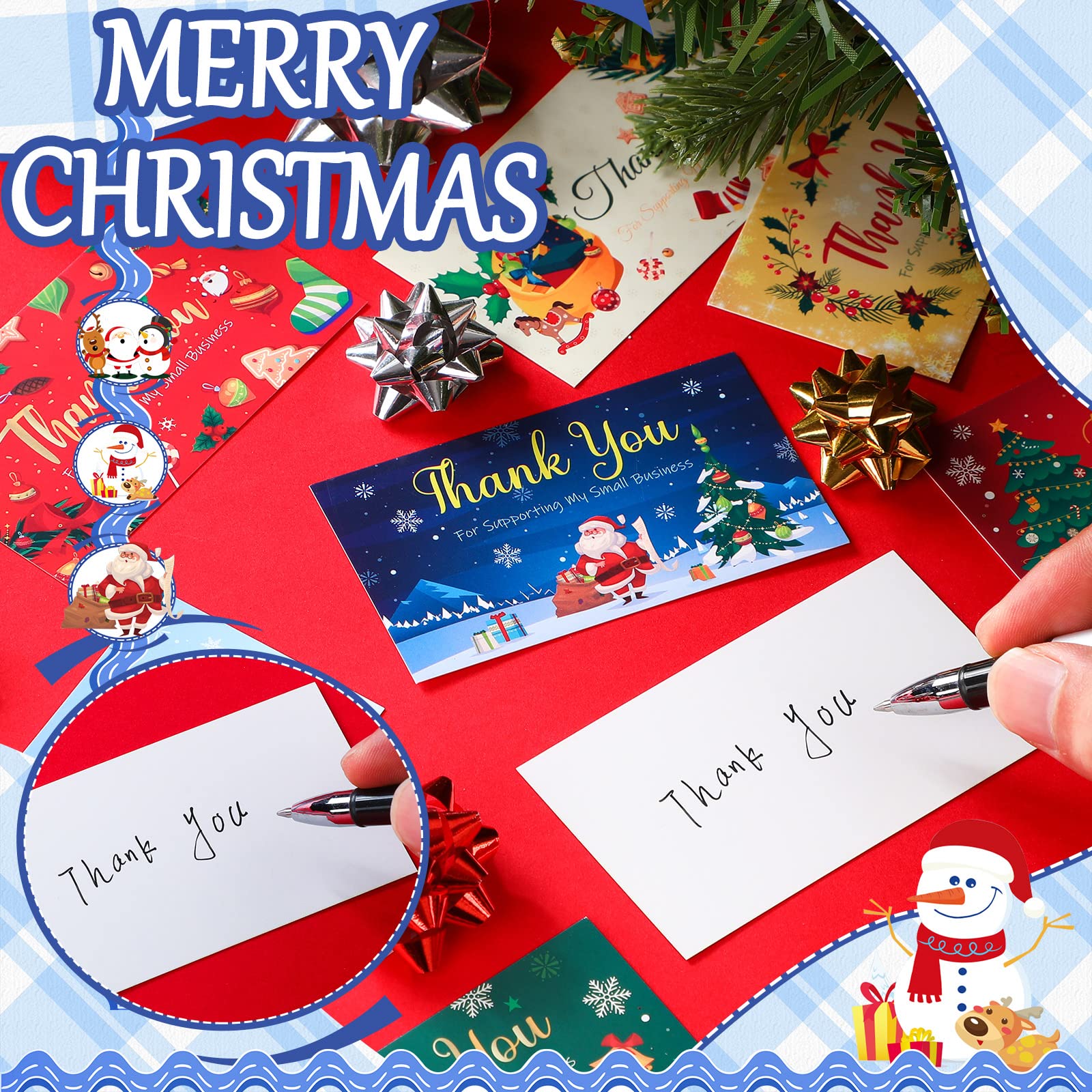 240 Pcs Christmas Thank You Cards for Small Business Paper Note Greeting Cards Snow Crane Santa Snowman Christmas Cards Winter Themed Thank You Note Holiday Wreath Thank You Note Cards for Holiday