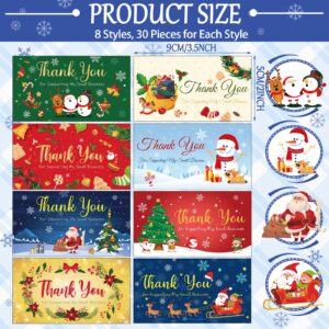 240 Pcs Christmas Thank You Cards for Small Business Paper Note Greeting Cards Snow Crane Santa Snowman Christmas Cards Winter Themed Thank You Note Holiday Wreath Thank You Note Cards for Holiday