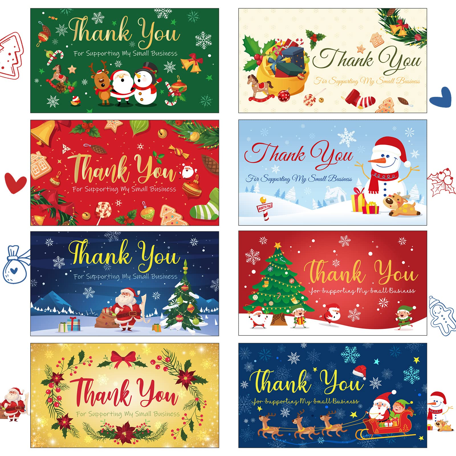 240 Pcs Christmas Thank You Cards for Small Business Paper Note Greeting Cards Snow Crane Santa Snowman Christmas Cards Winter Themed Thank You Note Holiday Wreath Thank You Note Cards for Holiday