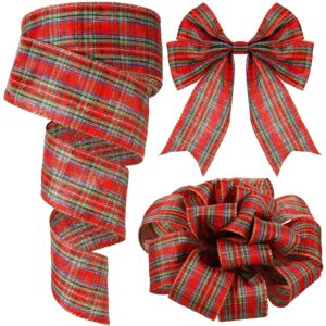 yinder plaid christmas wired ribbon 2.5 inches 50 yard traditional red tartan plaid christmas holiday ribbon green red gold plaid with gold edge for garland home decor gift wrapping diy crafts