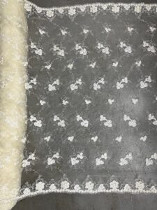 andrea ivory 3d floral matte corded embroidery on mesh lace fabric by the yard - 10016