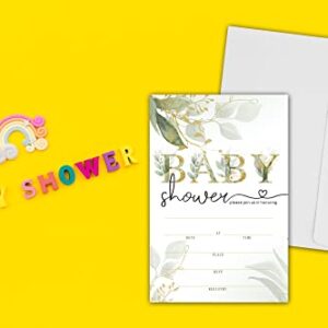 Nopoben Baby Shower Invitations and Envelopes, Greenery Baby Shower Invitations, Watercolor Greenery Baby Shower Gender Reveal Party Supplies 25 Cards With Envelopes -(013bbyaoqing)