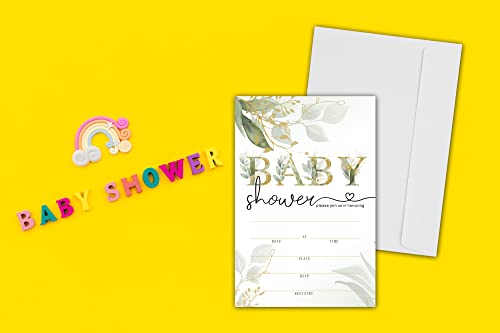 Nopoben Baby Shower Invitations and Envelopes, Greenery Baby Shower Invitations, Watercolor Greenery Baby Shower Gender Reveal Party Supplies 25 Cards With Envelopes -(013bbyaoqing)