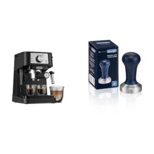 de'longhi stilosa manual espresso machine, latte & cappuccino maker, 15 bar pump pressure + manual milk frother steam wand, black/stainless, ec260bk & dlsc058 coffee tamper