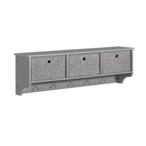 haotian wall shelf with hooks, coat rack wall mount with shelf entrywall storage cabinet unit with 3 baskets 5 hooks, grey, frg282-hg