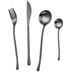 jashii 304 flatware set matte black silverware set satin finished 18/8 stainless steel cutlery set with round handle 24 piece wedding housewarming gift service for 6